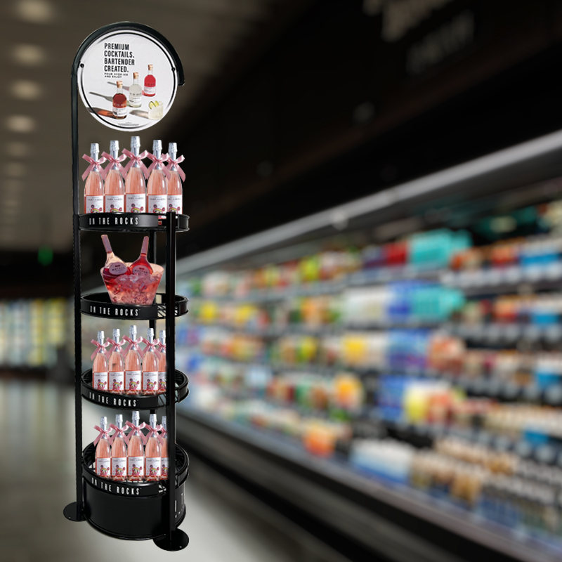 Customizable Four-Tier Round Wine Display Rack for Retail and Home Use ...