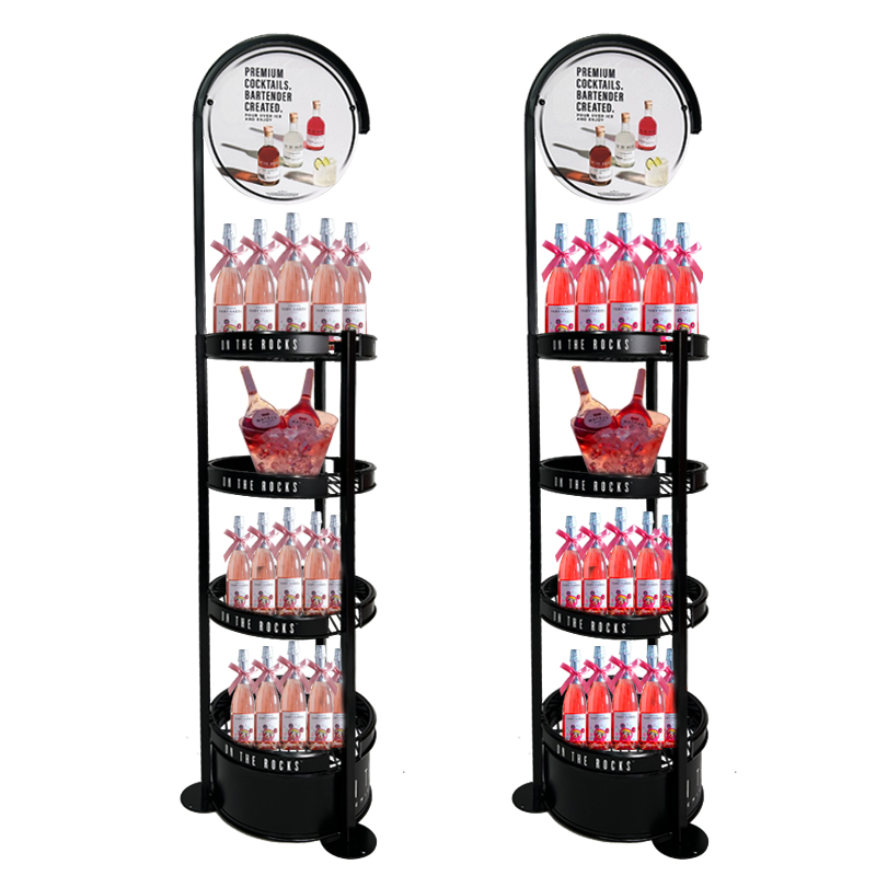 Customizable Four-Tier Round Wine Display Rack for Retail and Home Use ...