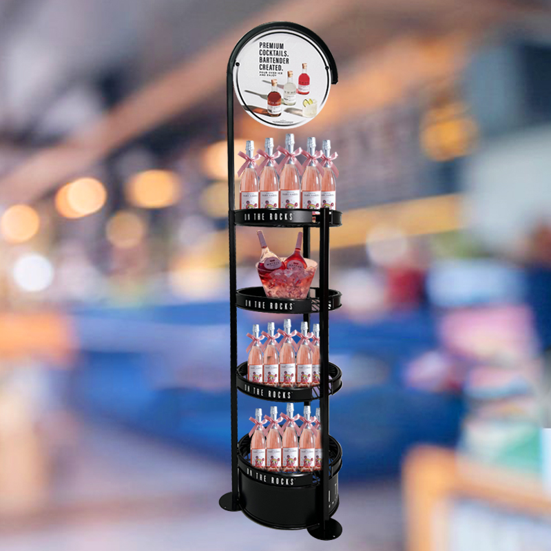 Customizable Four-Tier Round Wine Display Rack for Retail and Home Use ...