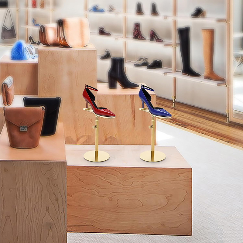 Height Adjustable Golden Stainless Steel Shoe Display Stand for Retail ...
