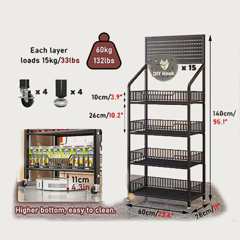 Space-Saving Rolling Storage Cart – 4 Tier Organizer for Supermarkets ...