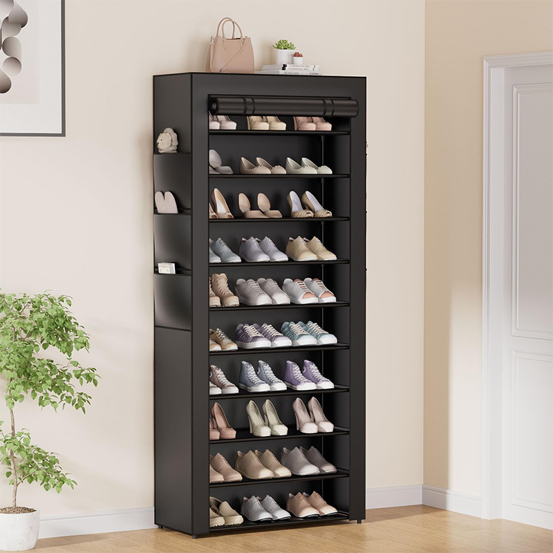 Covered Shoe Rack – Tall Metal Shoe Organizer for Entryway, Garage, and ...