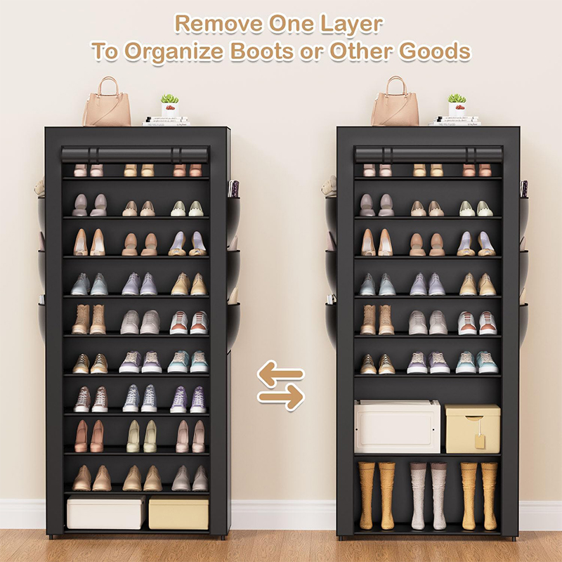 Covered Shoe Rack – Tall Metal Shoe Organizer for Entryway, Garage, and ...